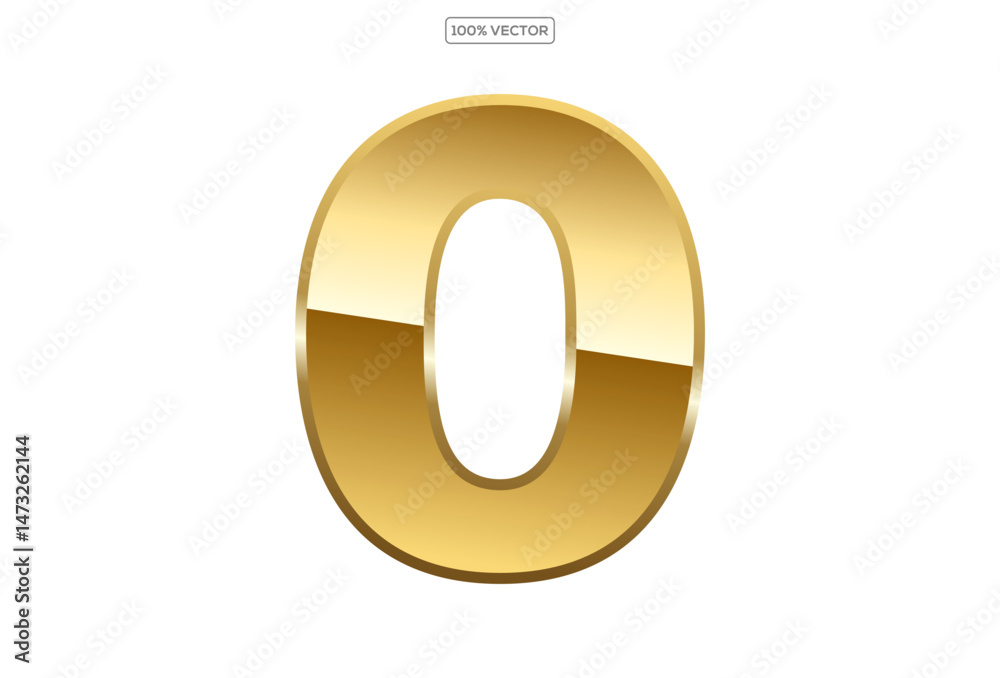 Gold numbers 0 with endings made of golden ribbons isolated on ...