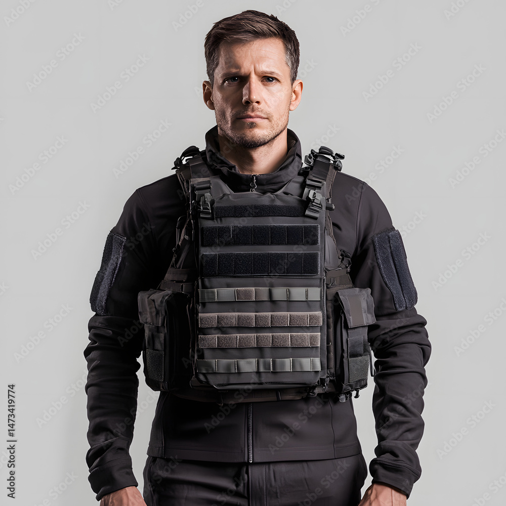 Security Guard with Tactical Vest, and Studio Portrait. Stock Photo ...