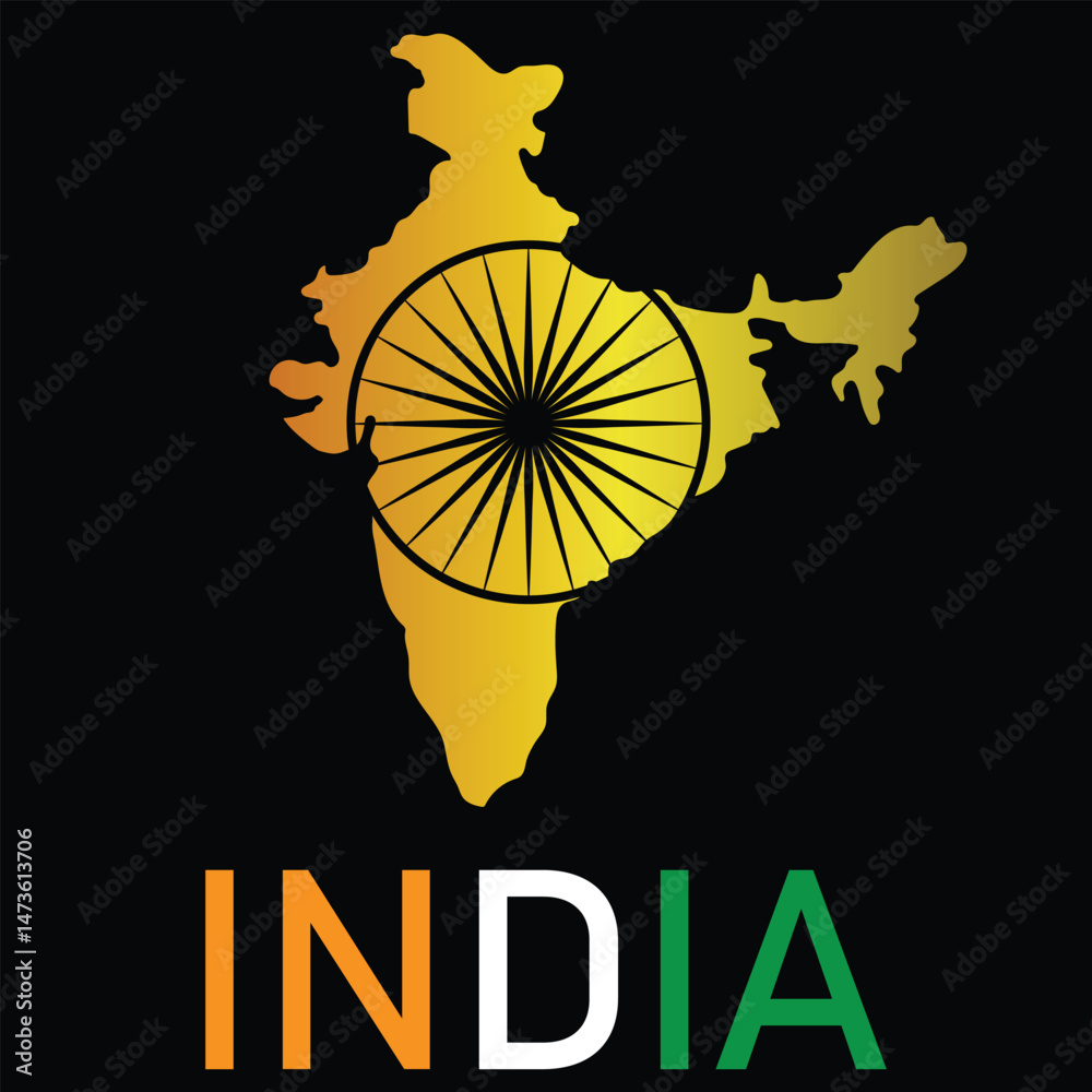 India map, Map of India, golden color design on black background ...