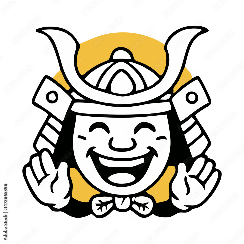 Smiling Samurai Warrior Character Vector in Chibi Style with Cute Face ...