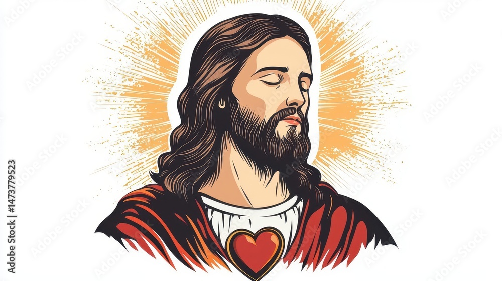 sacred heart of Jesus clipart, Christian symbol, 3D vector design, red ...