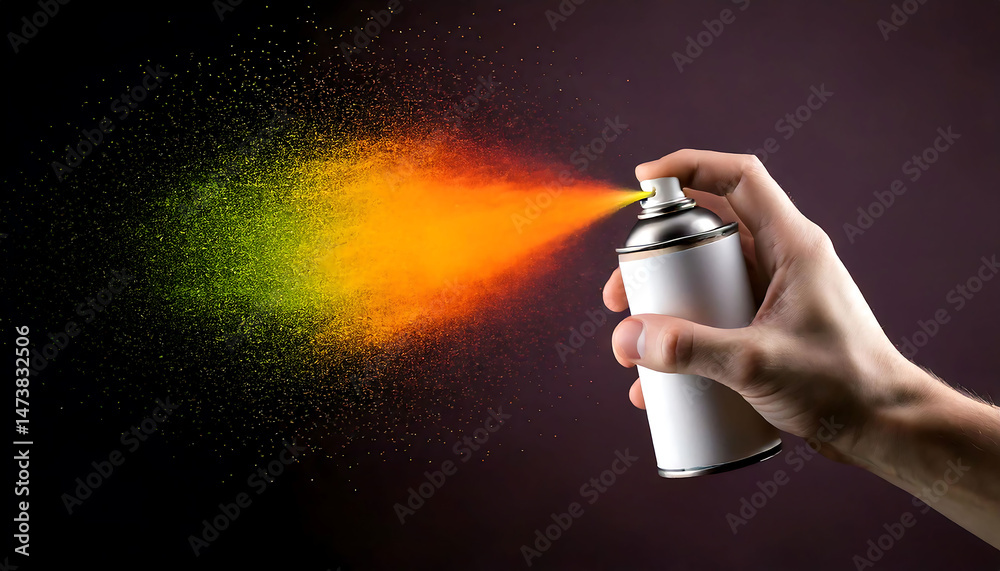 Dynamic image of a hand spraying vibrant yellow-orange paint, creating ...