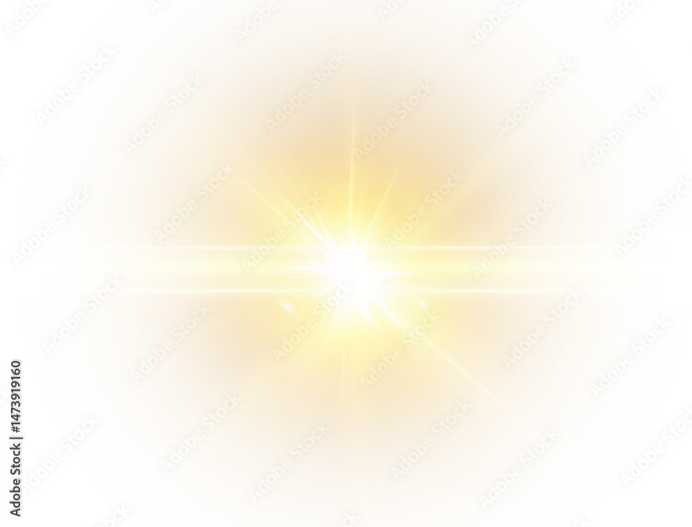 bright sunbeam light effect with golden glow, sparkles, and a magic ...
