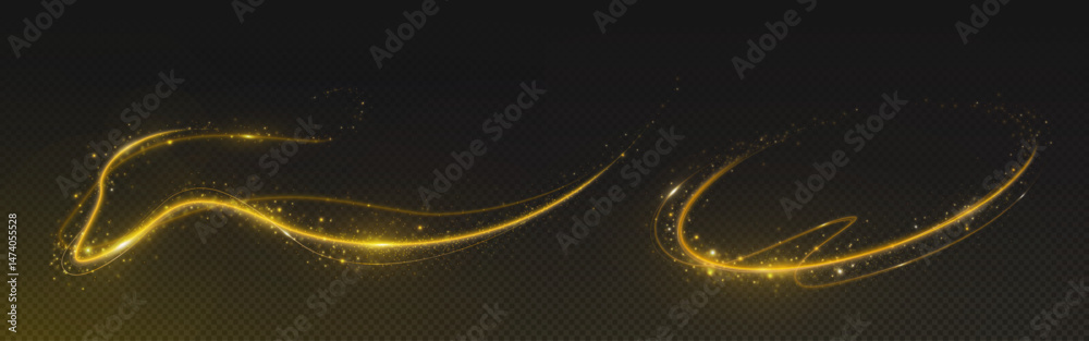 Magic golden light trails set isolated on transparent background ...