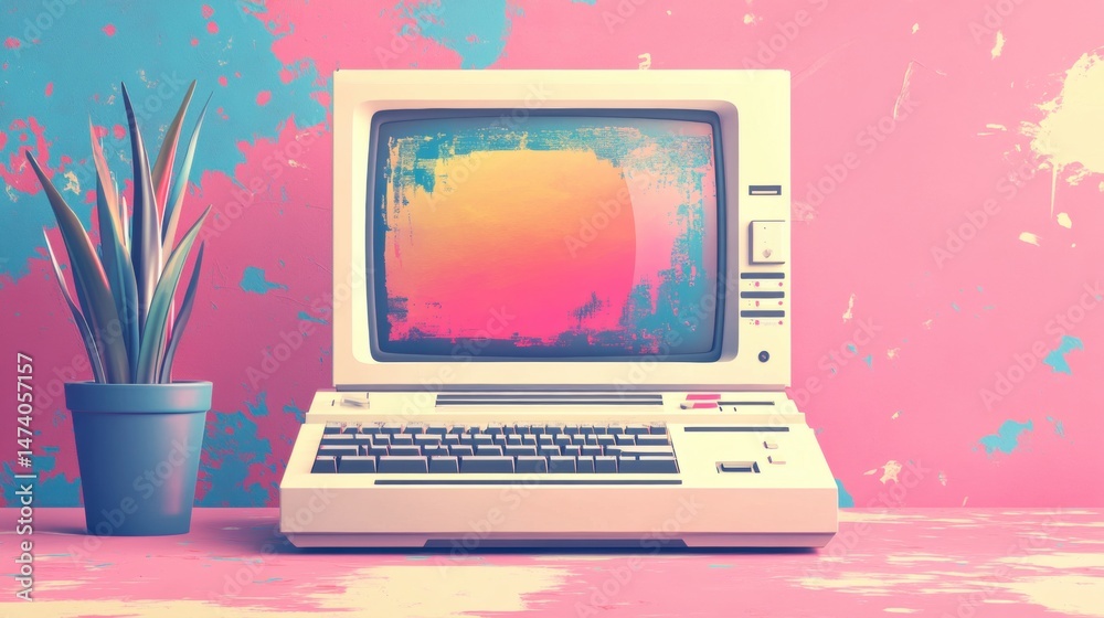 Stock-Illustration „Retro old computer user interface,Pink Y2K computer ...