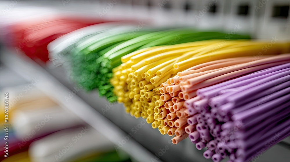 Colorful electrical cables arranged in a parallel manner, showcasing ...