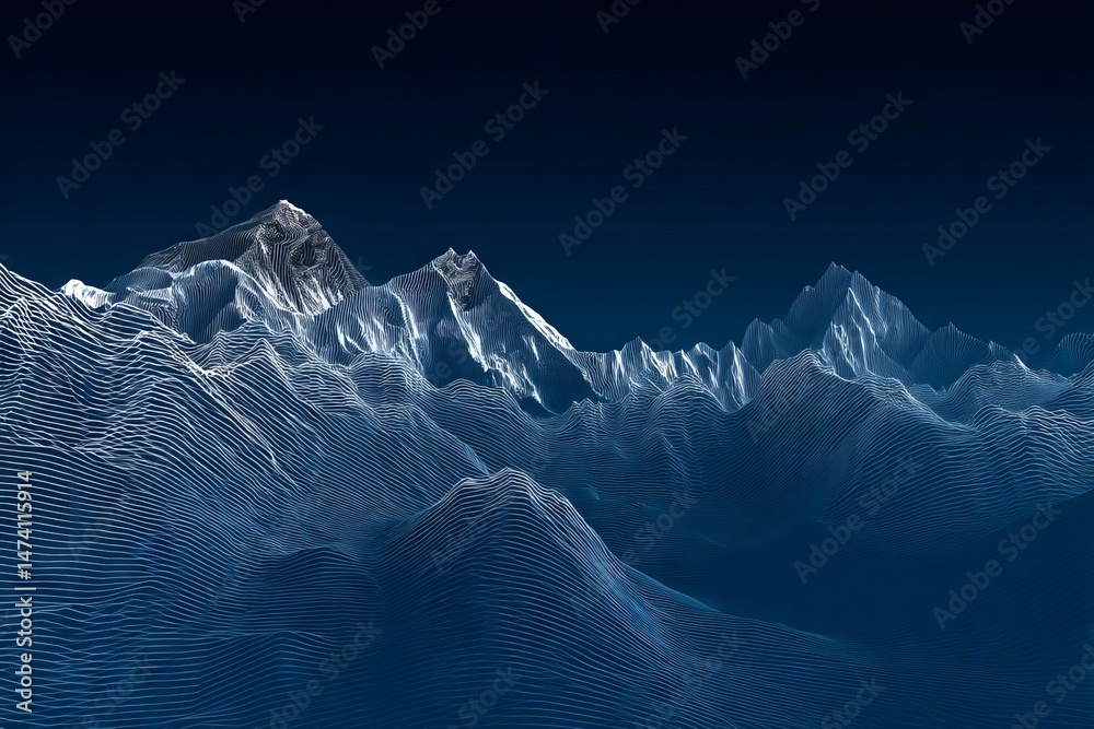 A virtual landscape featuring digital mountains and valleys in a ...