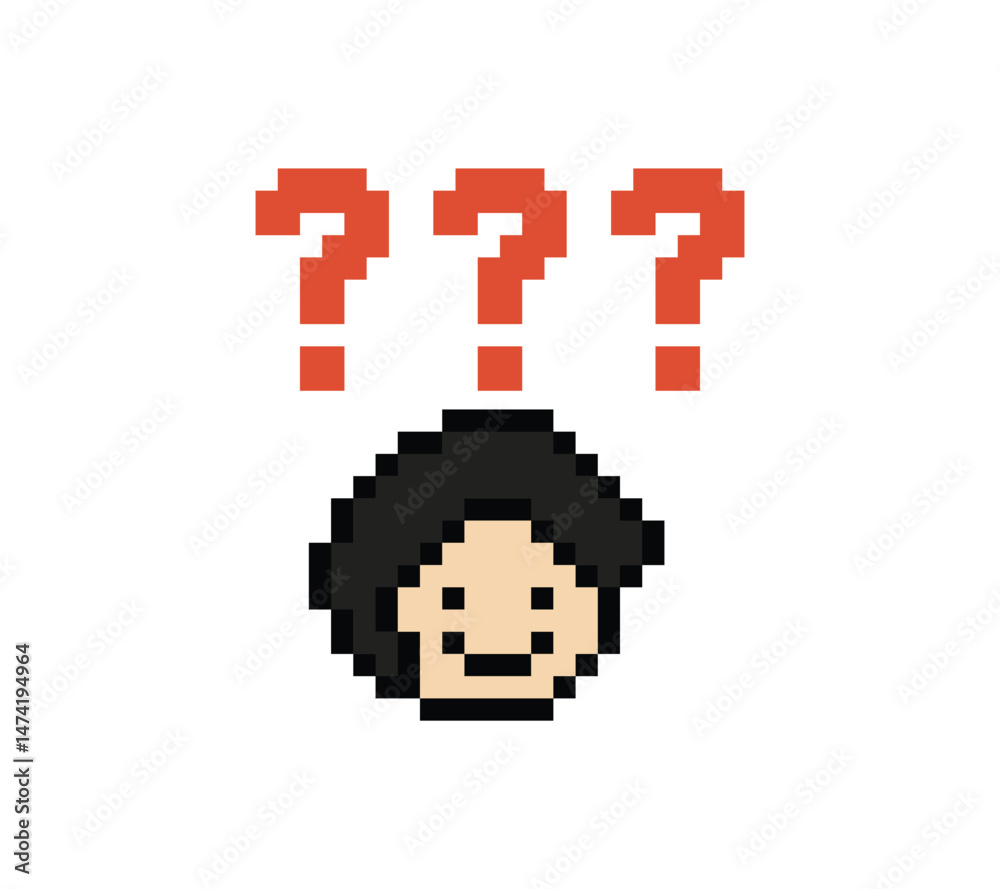 Pixel art cartoon character man cute question mark decoration 8 bit ...