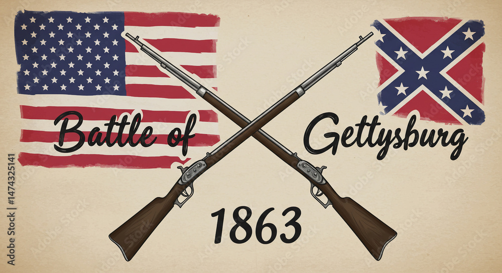 Battle of Gettysburg 1863 with Crossed Rifles and Union and Confederate ...