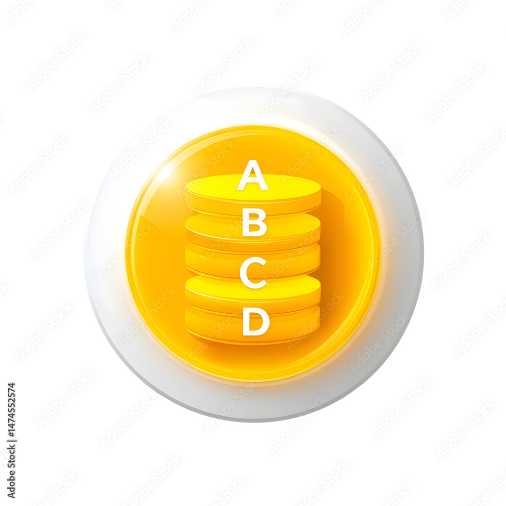 Minimalist glowing 3D icon depicting a tiered energy efficiency rating ...