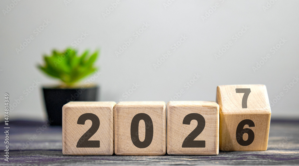 New year 2026 concept. Change of year 2026 to 2027, coup. Stock Photo ...