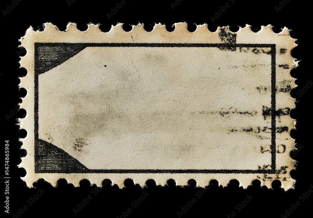 Old, blank postage stamp with a worn, aged appearance. The paper is ...