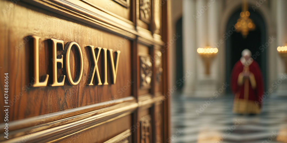Letters forming the word "LEO XIV" with the Pope in the background ...