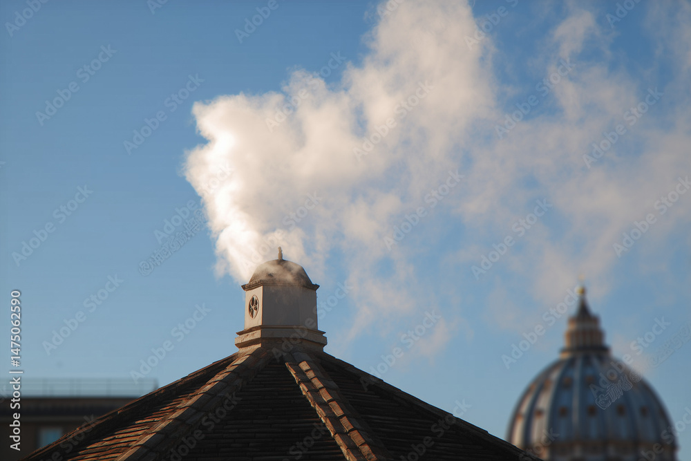 White smoke rises from the chapel chimney, indicating the successful ...