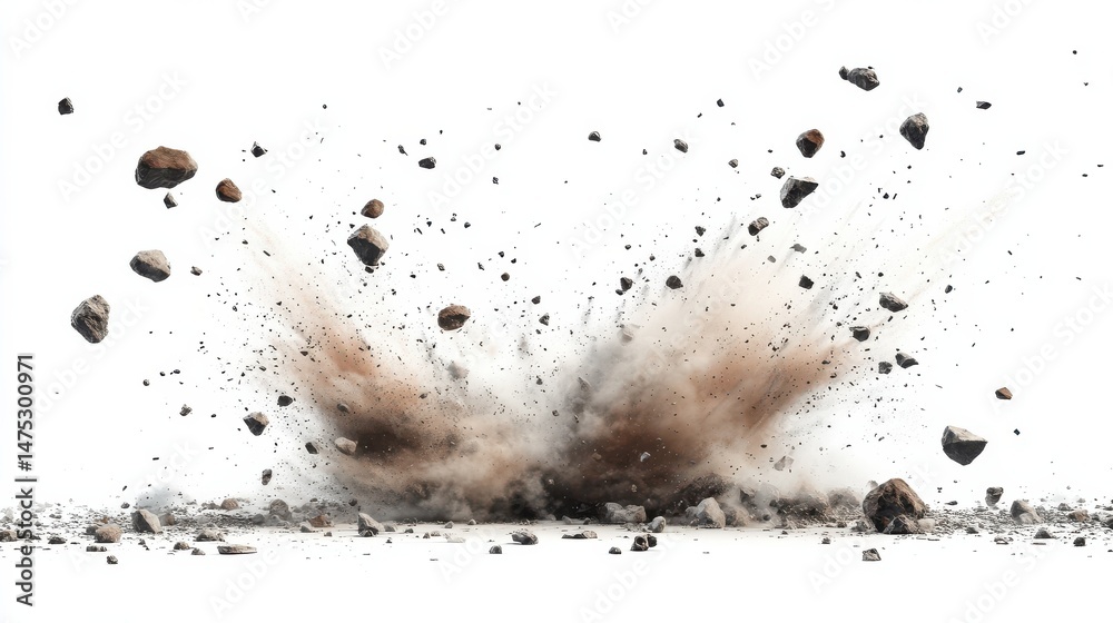 PNG Flying debris with dust rocks explosion scattered. Stock Photo ...