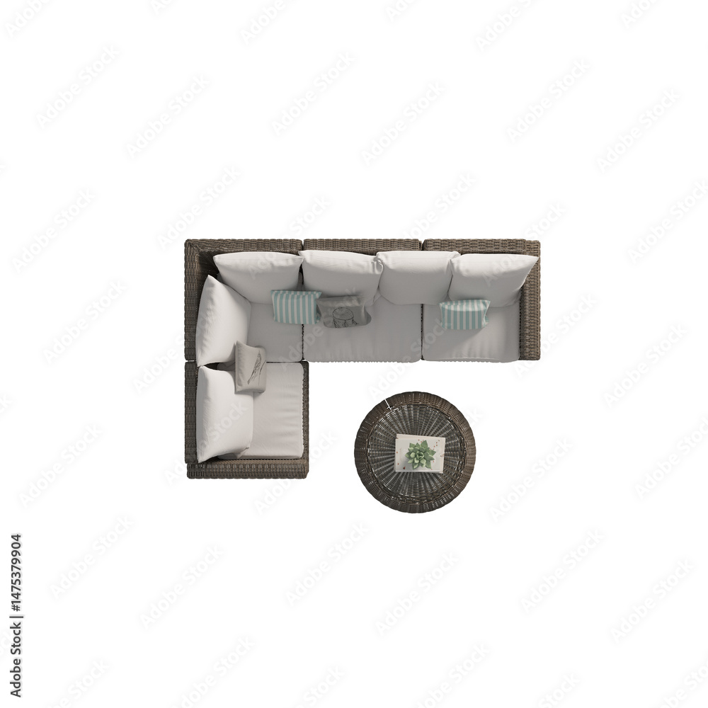 3D Outdoor sofa set Top View. Set of outdoor furniture for floor plan ...