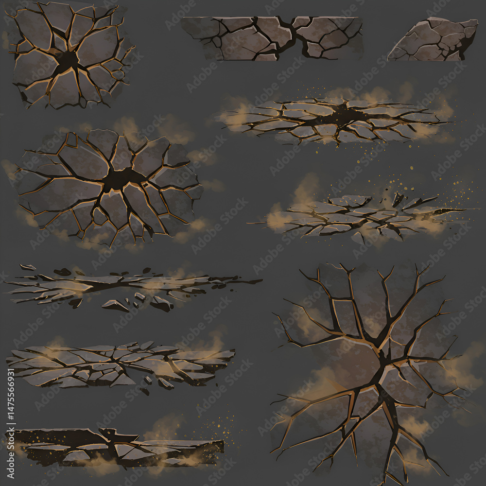 Stock-Illustration „Cracked Earth Textures Game Asset Pack Dust Debris ...