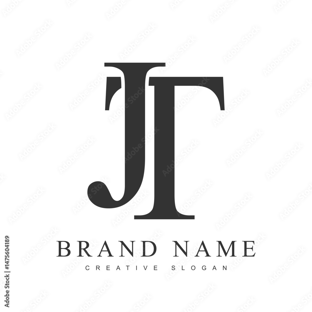 JT trendy logotype template. Initial letter j and t classic font style ...