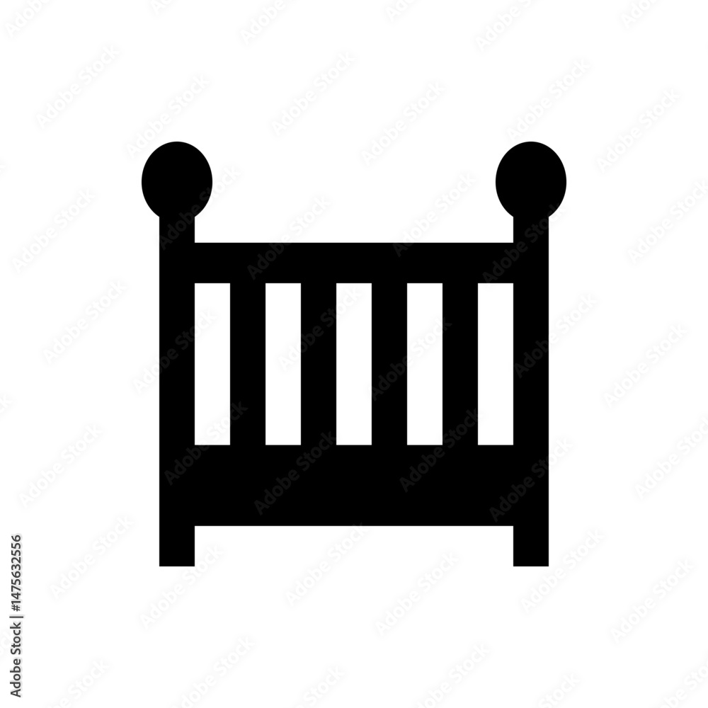 Illustration of a simple black baby crib with rounded posts and ...
