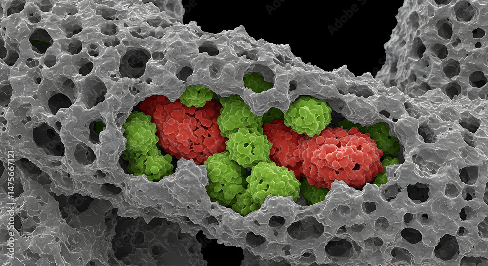 Complex Microscopic Structure Of Green And Red Spheres Within Porous ...