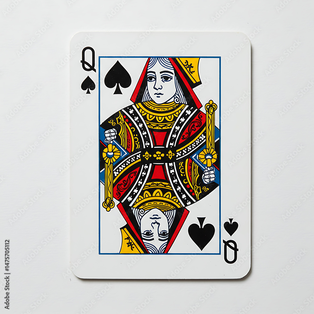 Queen of Spades Playing Card with Symmetrical Design and Details Stock ...