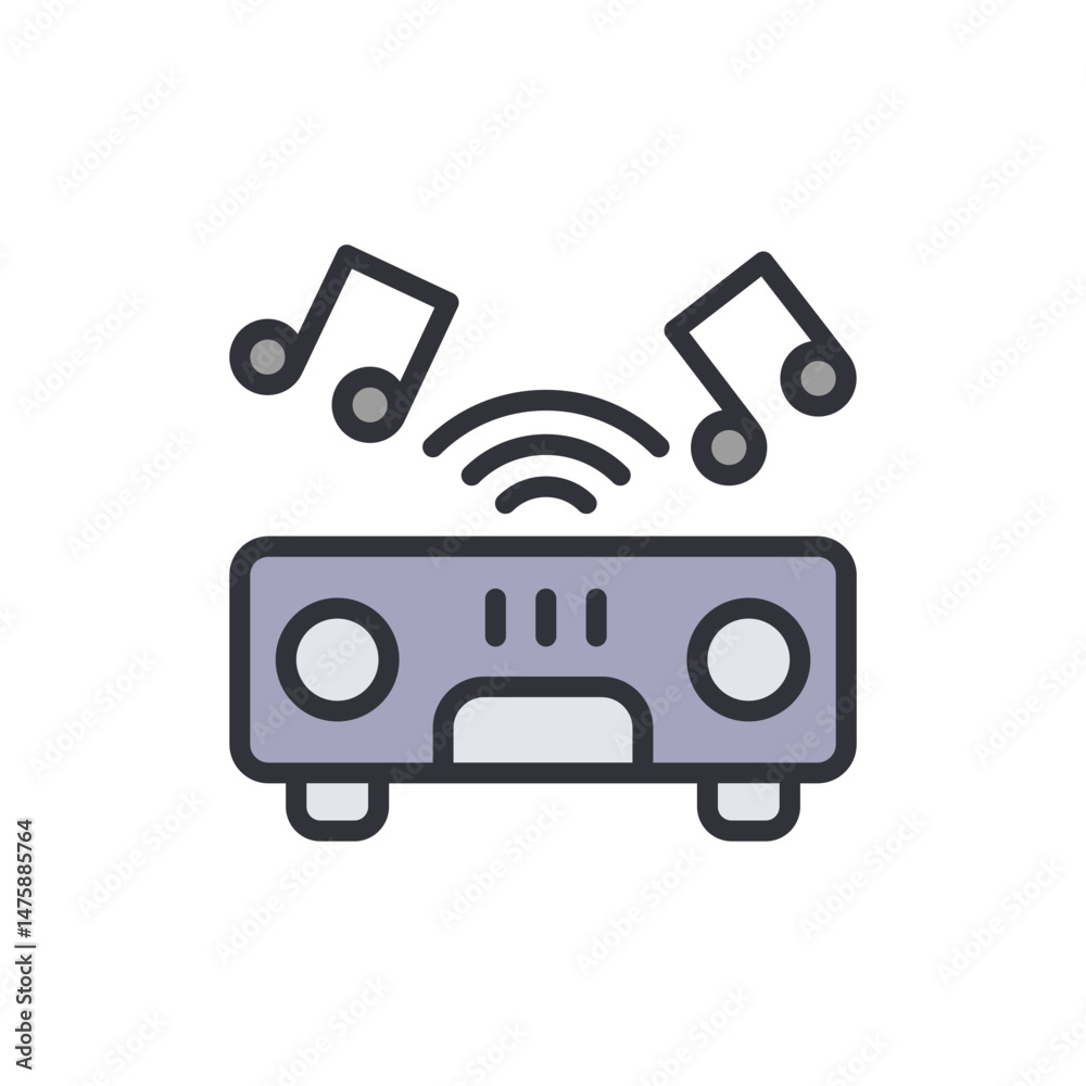 Compact Stereo System Icon Emitting Musical Notes With Wireless Signal ...