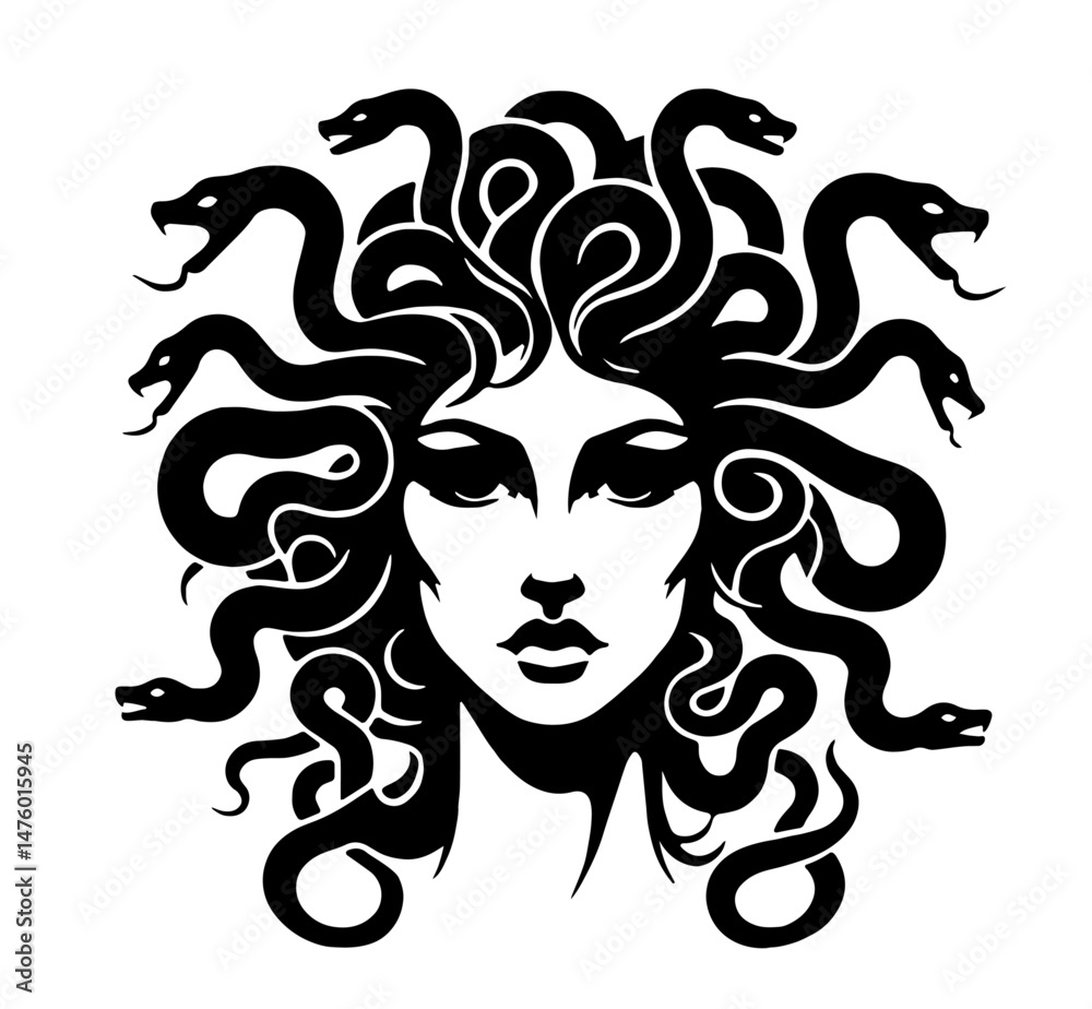 Mythological Portrait of Medusa Gorgon with Snake Hair, Fierce Gaze ...