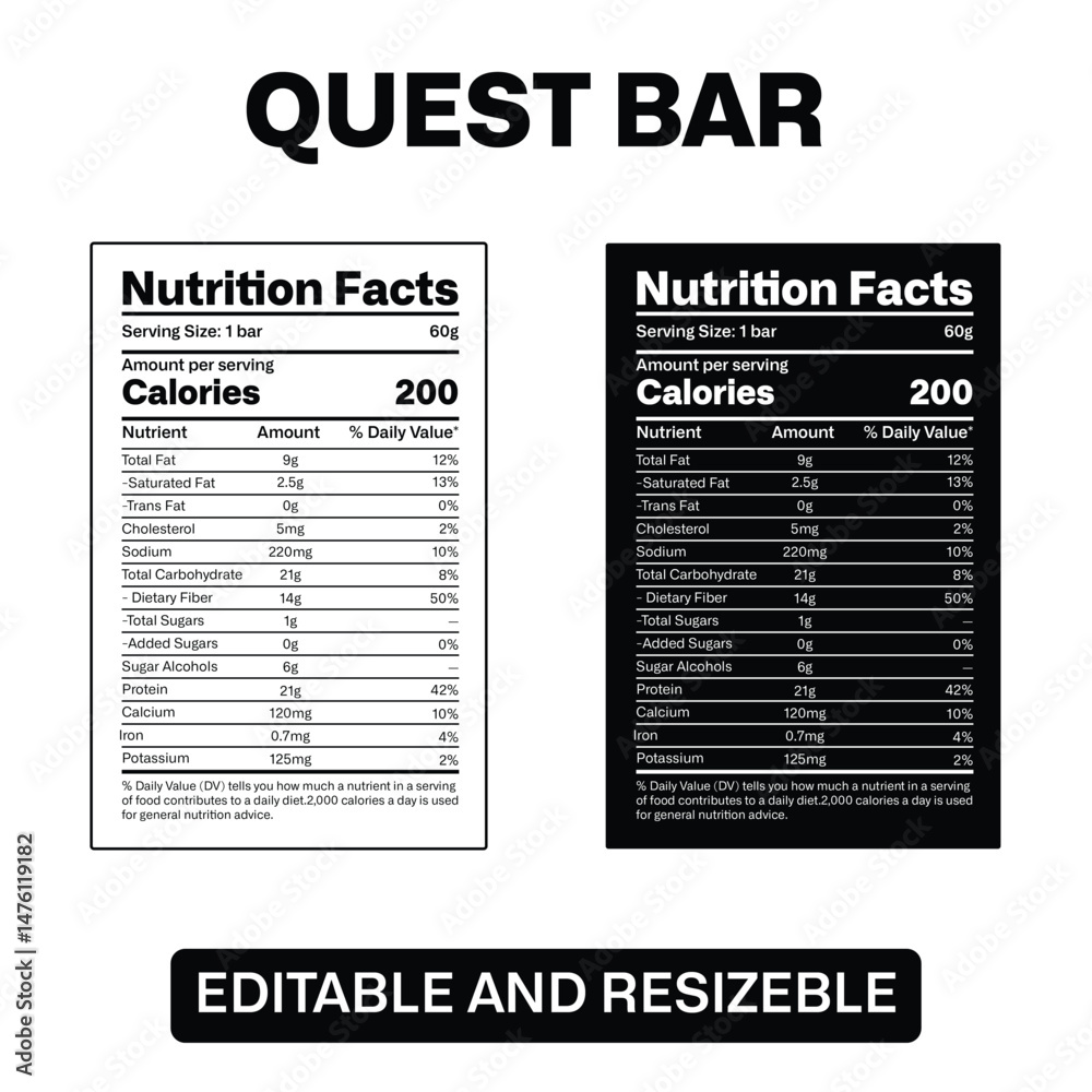 Protein Bar Label, Nutrition Label Template, Editable Bar Label ...