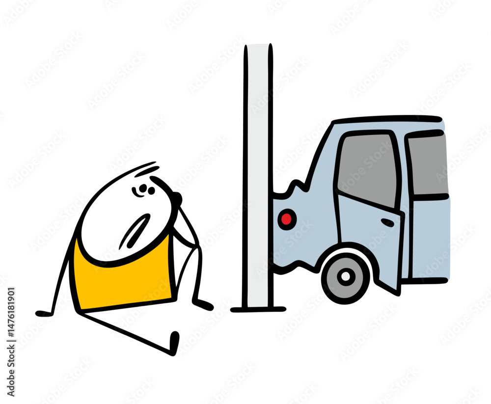 Poor stickman got into an accident, crashed into a pole by the roadside ...