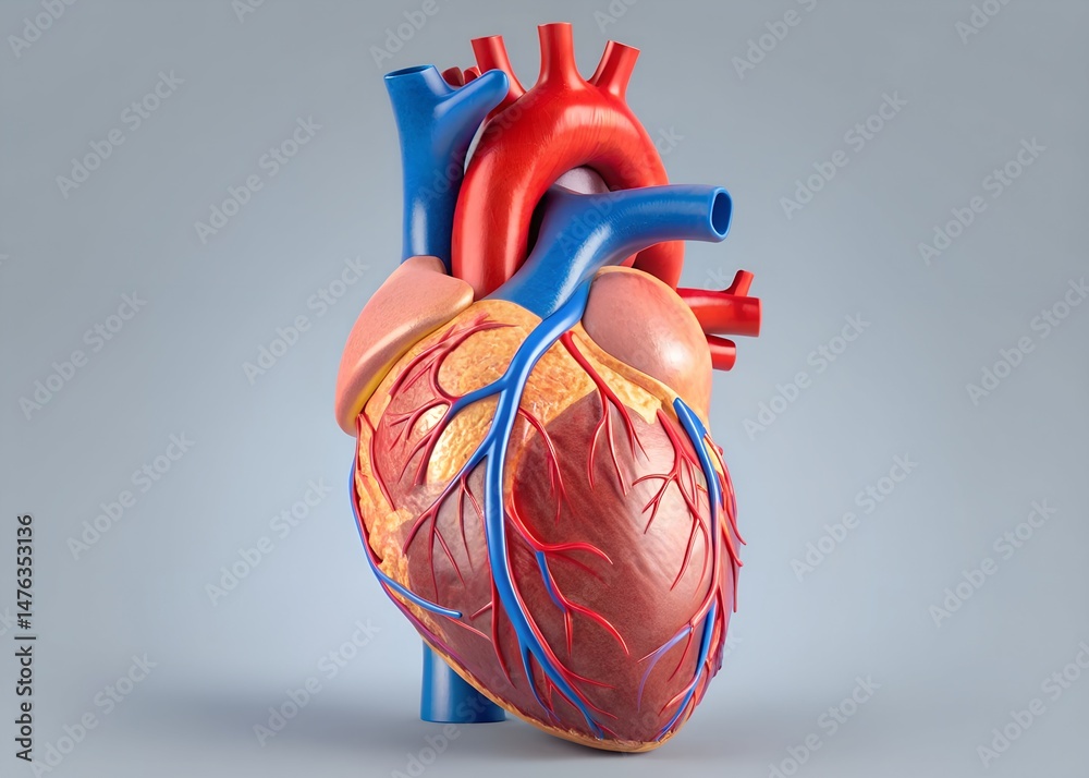 Human Heart Anatomy Detailed 3D Model of Cardiovascular System Showing ...