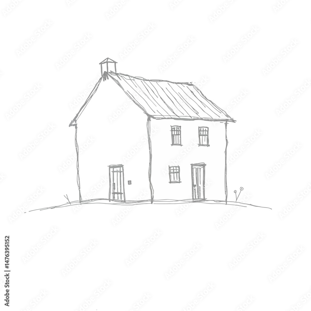Simple Sketch of a Charming Country Cottage House Drawing Minimalist ...
