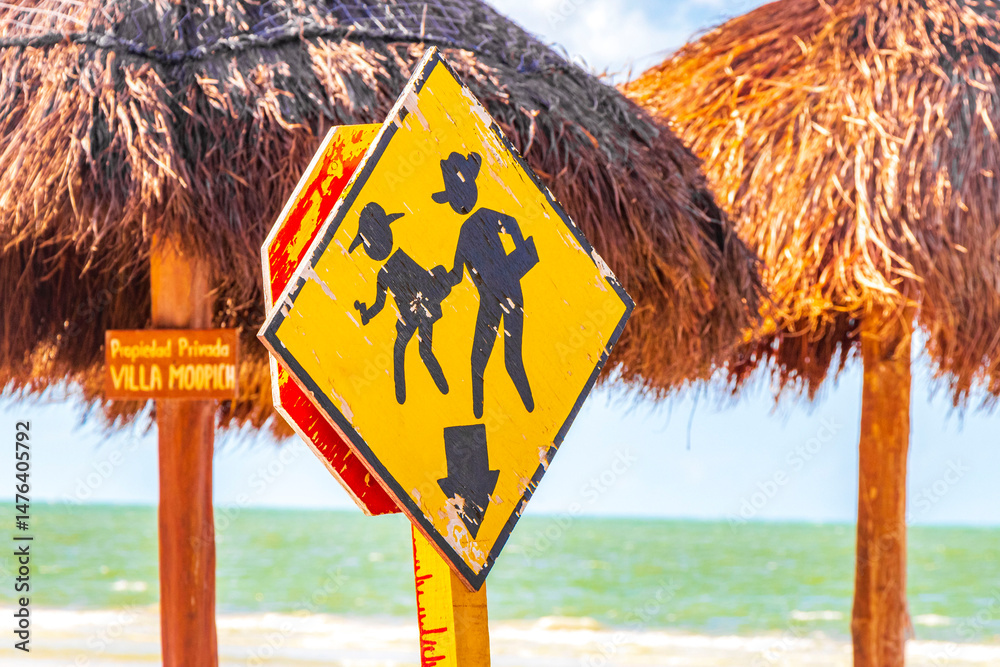 Stock-Foto „Traffic signs and road signs directional on Holbox island ...