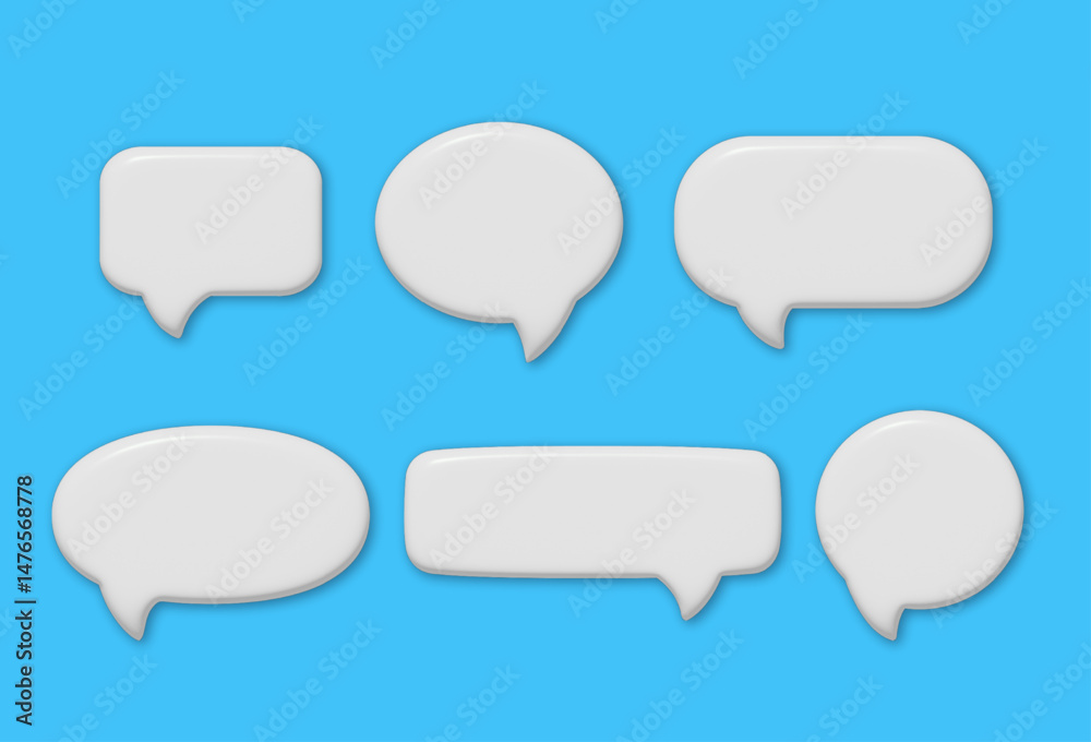 Set of 3d white empty speech bubbles. Social media chat message signs ...