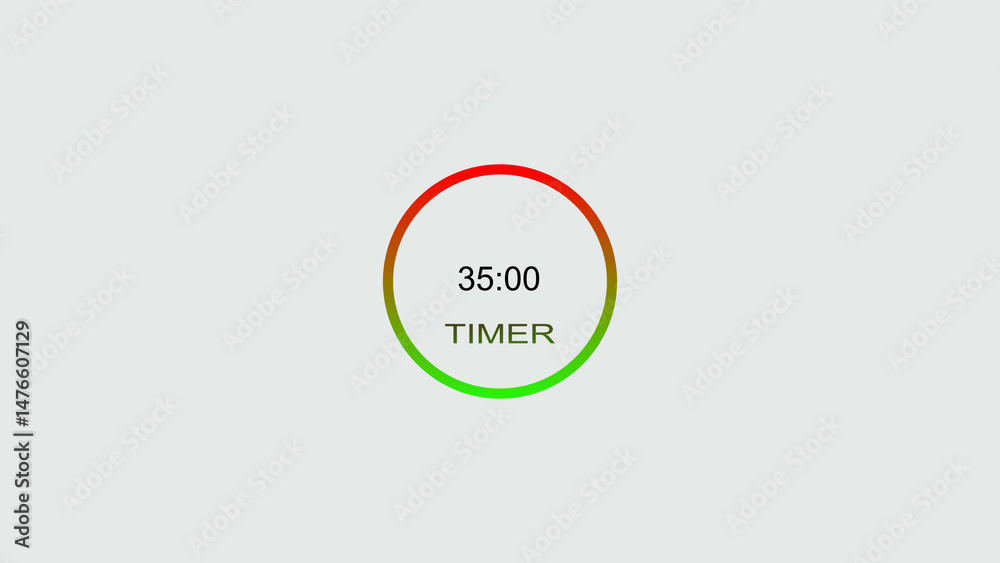 35 minute timer illustration. inside a green and red circle on white ...