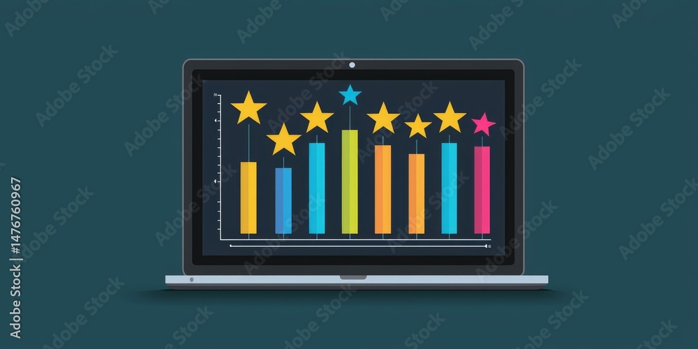 Star ratings and review bar chart visualized on laptop monitor Stock ...