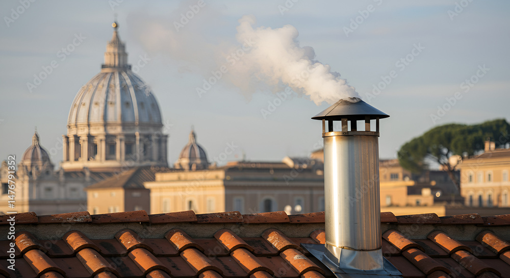 Stock-Foto „New election pope White smoke rises from the chapel chimney ...
