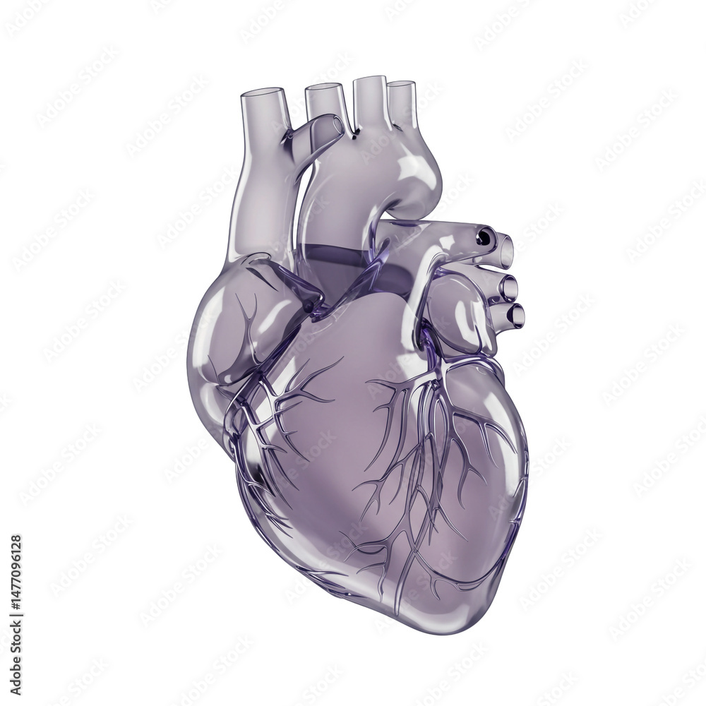 Transparent anatomical heart model visualizing cardiovascular system ...
