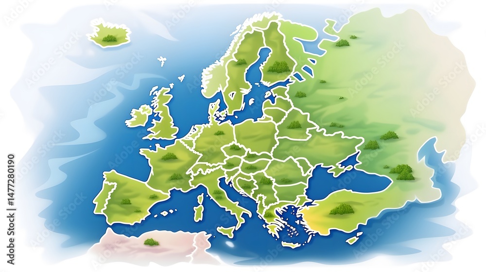 Detailed Map of Europe Showing Country Borders Isolated on White ...