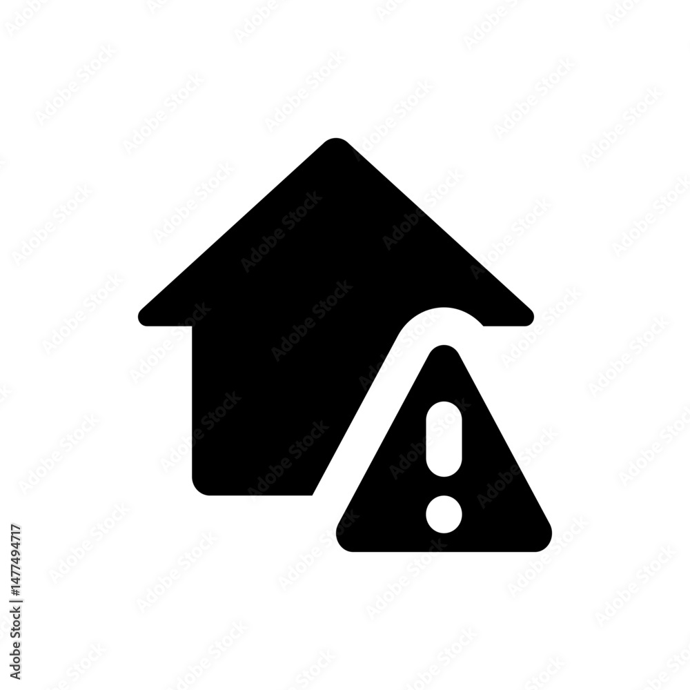 Black house icon with a warning triangle and exclamation mark ...