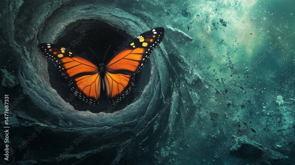 Butterfly emerges from cocoon underwater scene digital art mystical ...