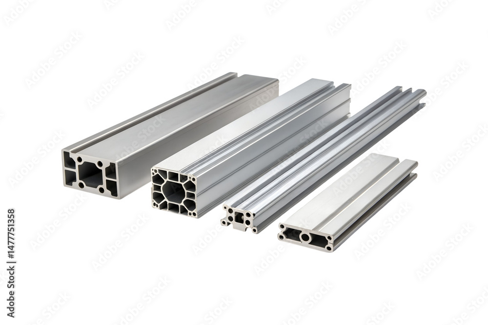 Different sizes and shapes of industrial aluminum extrusions used for ...