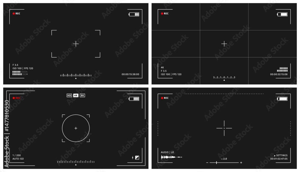 Camera viewfinder overlay collection. Video camera viewfinder on a ...