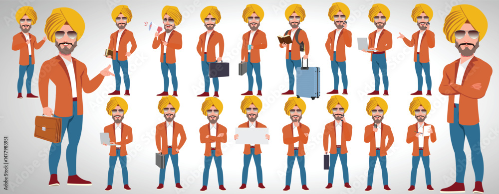 Praca wektorowa bez tantiem: Man Character design. Front, side, back ...