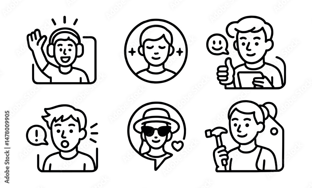 Line style icons of vlogger personality types: energetic host icon ...