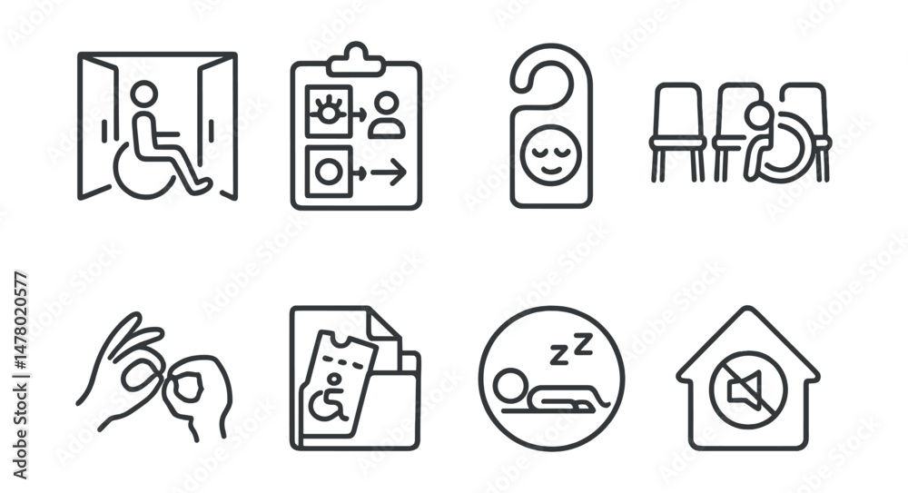 Vector de Stock Line style icons of event accessibility: accessible ...