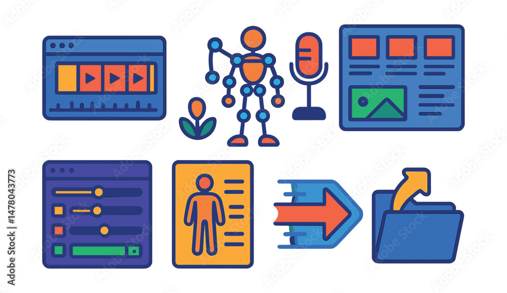 Vector de Stock Isometric flat vector set of illustrations of animation ...