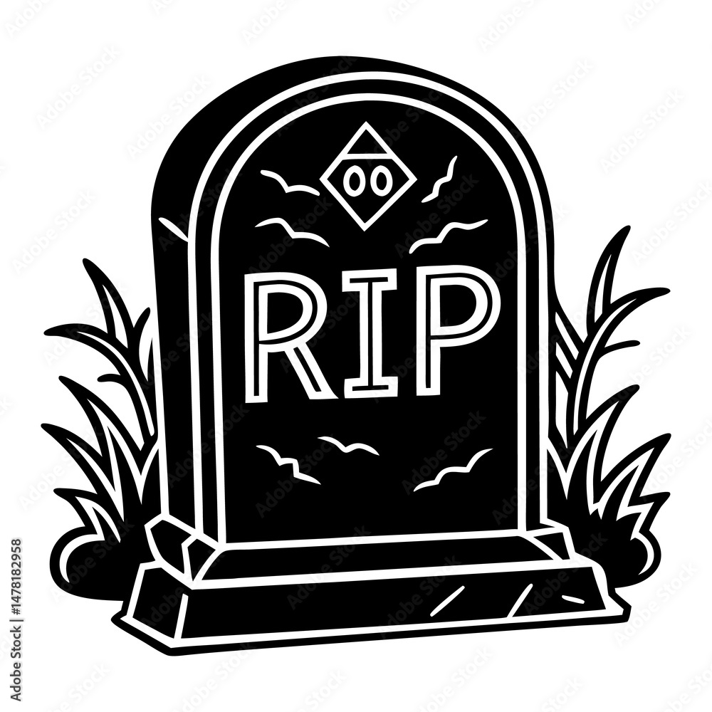 Ilustración de Stock Silhouette Vector Icon of a Spooky Tombstone with ...