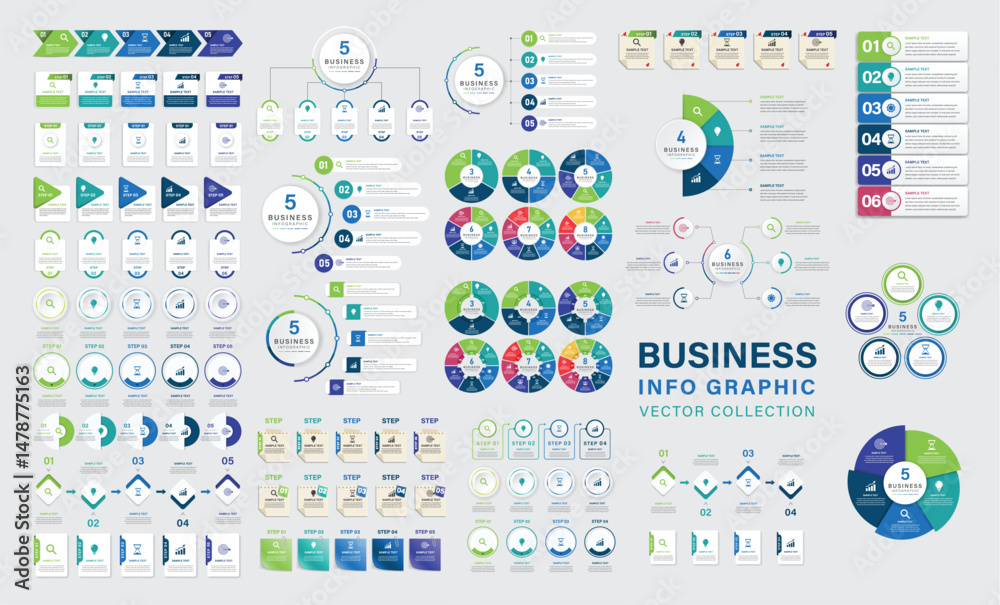Collection of infographic templates - graphs and chart, timelines ...