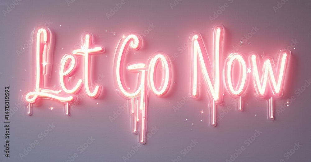 Pink neon sign displays Let Go Now. Dripping effect adds visual ...