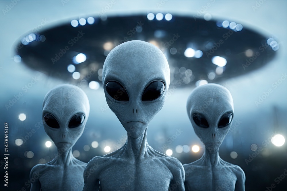 Alien Encounter Three Gray Aliens Ufo Stock Illustration | Adobe Stock
